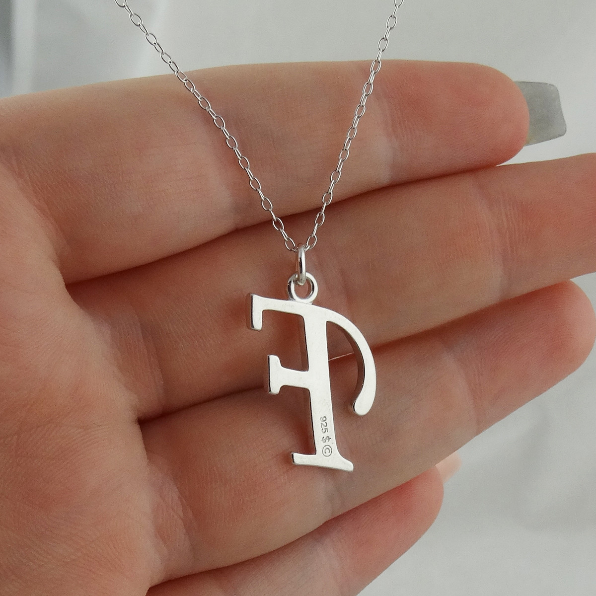 Script Letter F Charm Necklace, Sterling Silver - FashionJunkie4Life