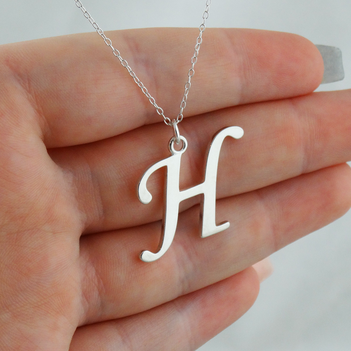 Script Letter H Charm Necklace, Sterling Silver - FashionJunkie4Life