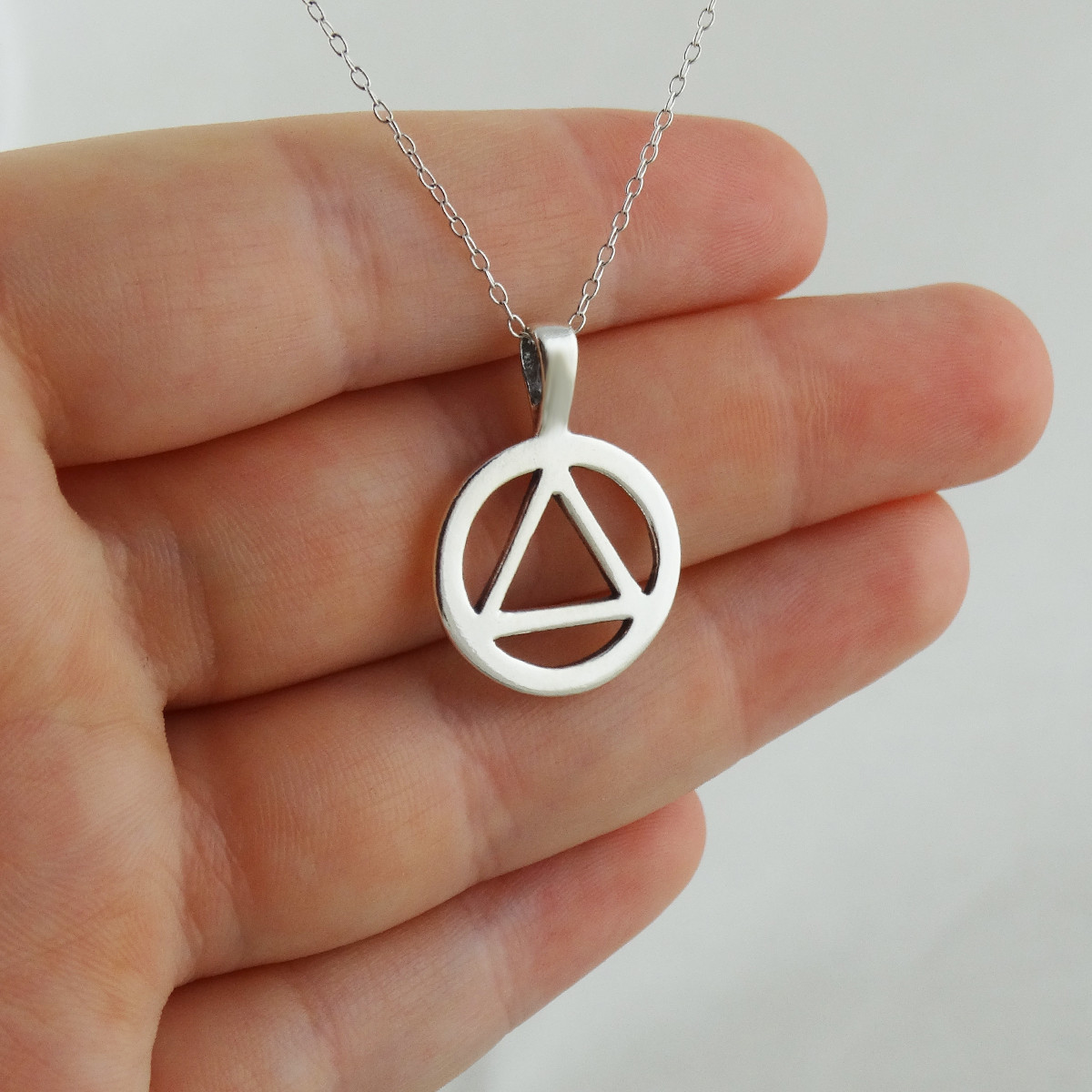Alcoholics Anonymous AA Symbol Triangle in Circle Pendant Necklace ...