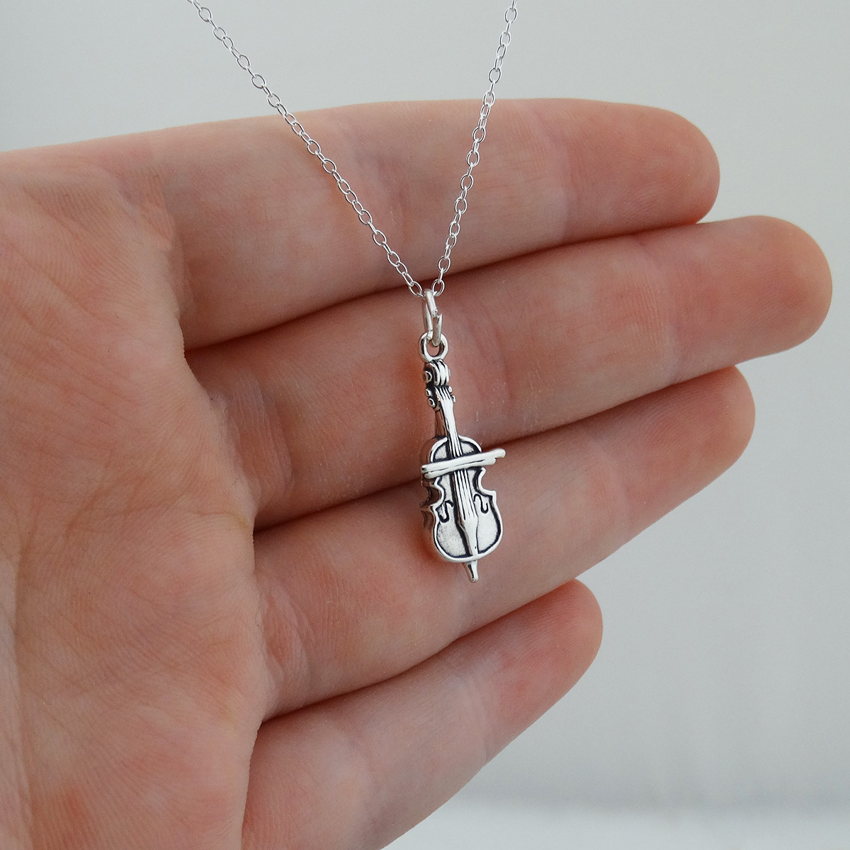 Cello Musical Instrument Charm Necklace - 925 Sterling Silver ...