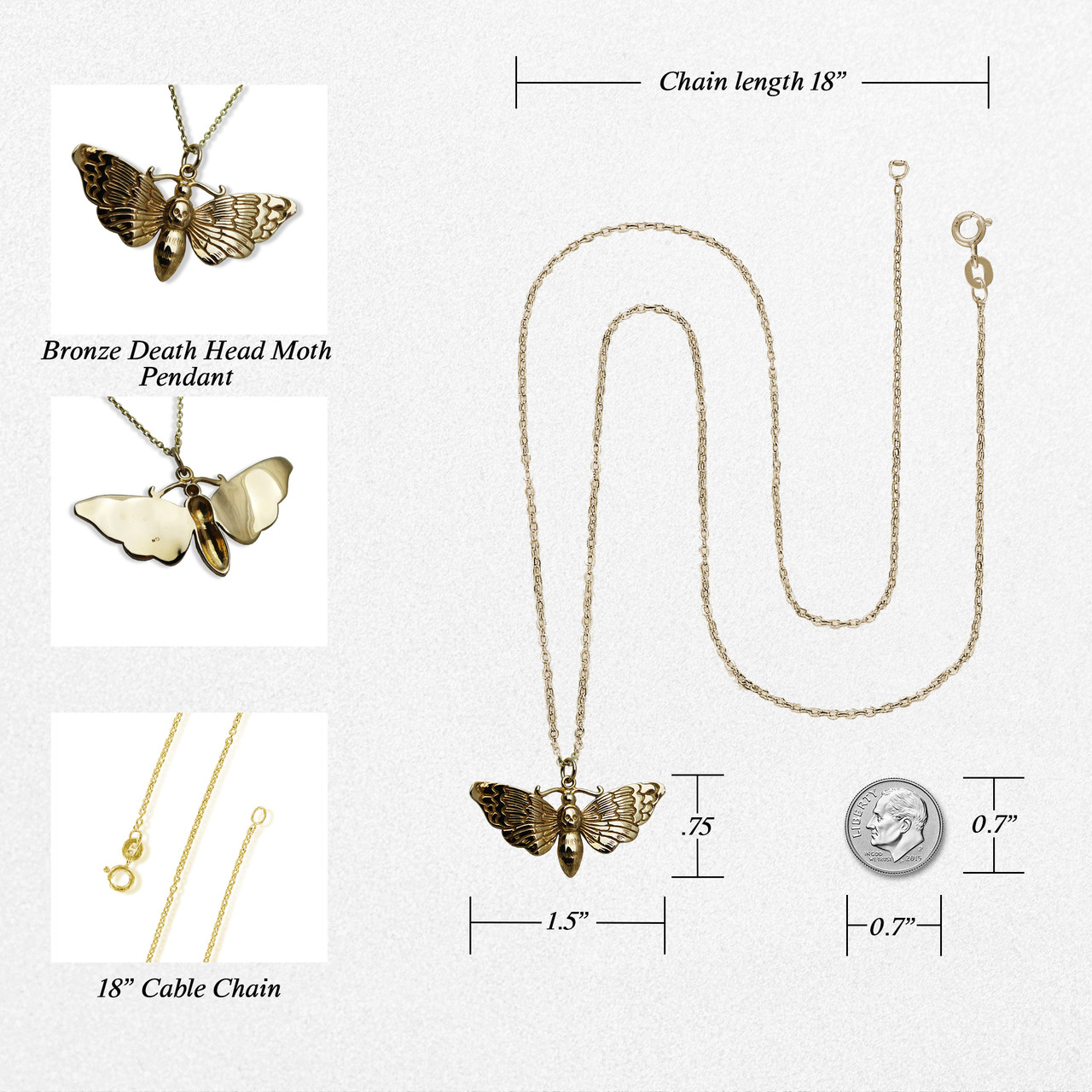 Death's Head Hawk Moth Charm Necklace - Bronze - FashionJunkie4Life