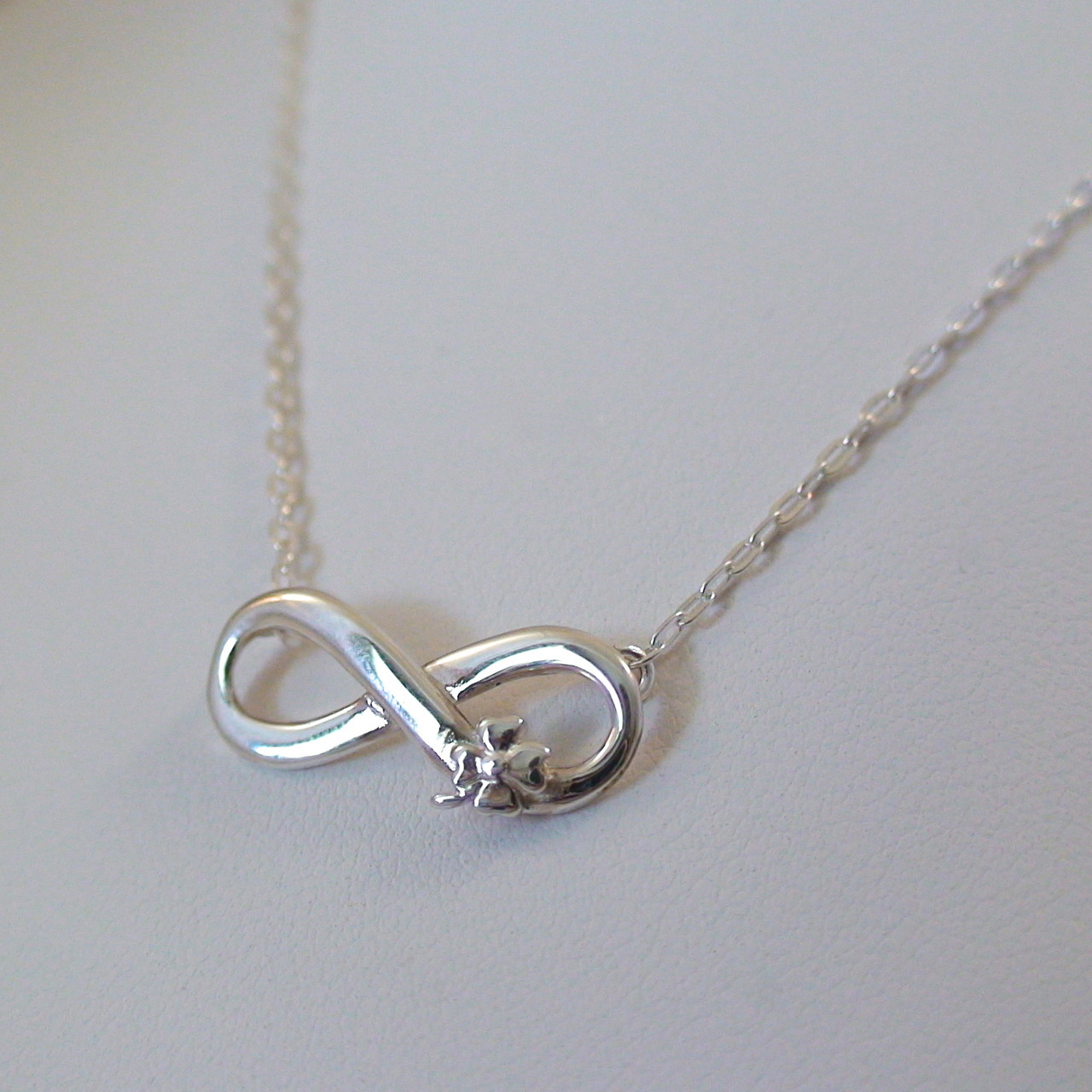 Sterling Silver Infinity Necklace with 4 Leaf Clover