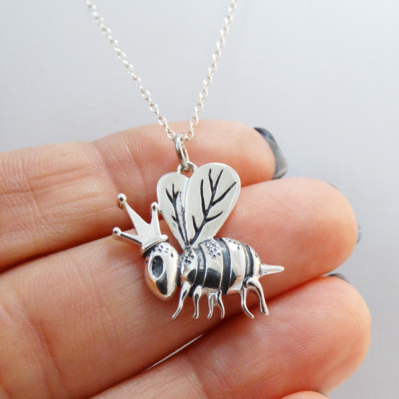 Queen Bee Charm Necklace in 925 Sterling Silver