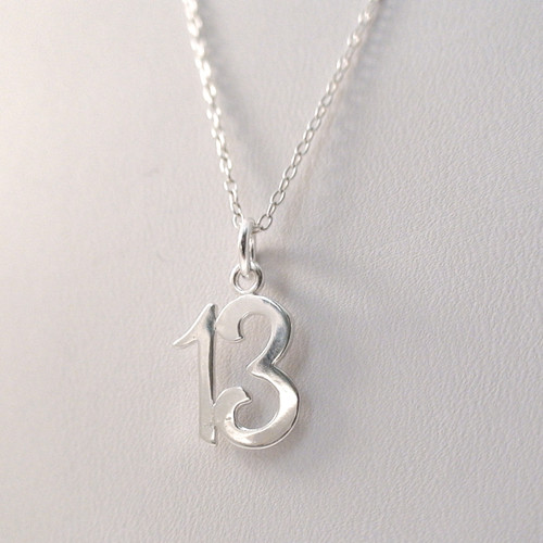 Thirteen (13) Number Charm Necklace in Sterling Silver ...