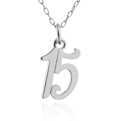 Number 15 Charm Necklace - 925 Sterling Silver - Fifteen ...