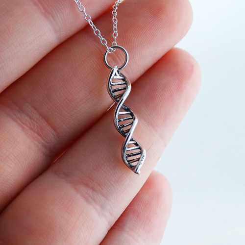 Sterling Silver Double Helix DNA Charm Necklace - FashionJunkie4Life