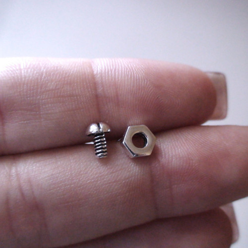 Nut and Bolt Earrings - Sterling Silver Post Earrings
