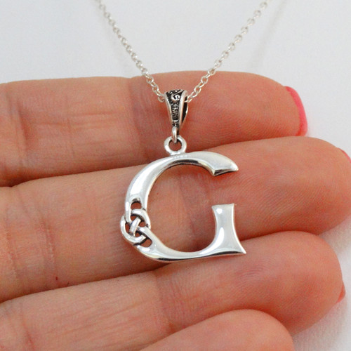 Sterling Silver Celtic Initial Letter G Necklace