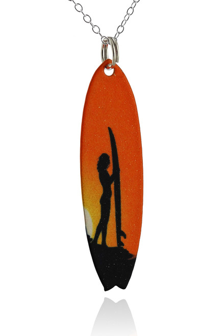 Sunset Surfboard Pendant - Woman Girl Surfer - FashionJunkie4Life
