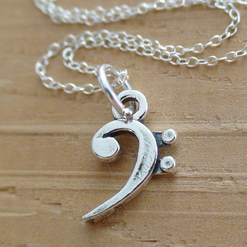 Bass Clef - Sterling Silver Charm Necklace