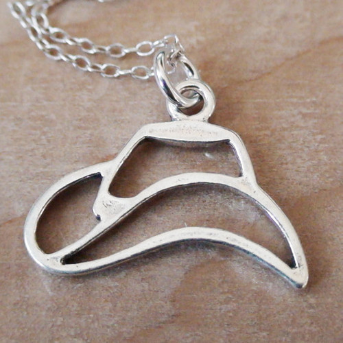 COWBOY HAT OUTLINE - Sterling Silver Charm Necklace