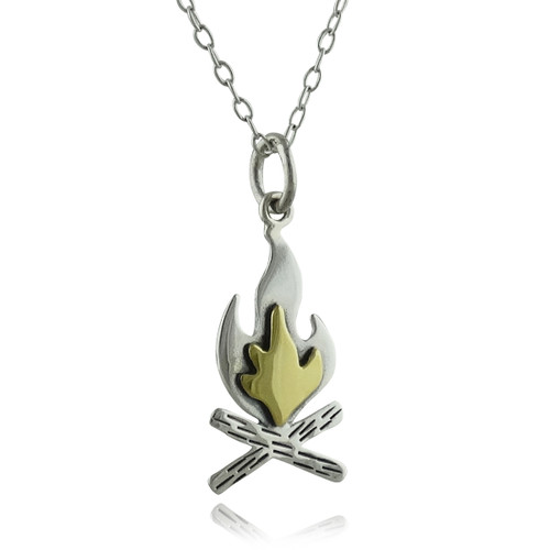 Campfire Charm Necklace w/ Bronze Flames, Sterling Silver ...