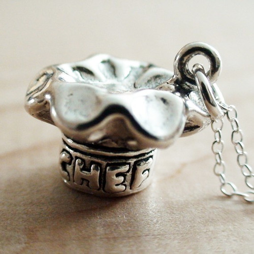Chef Hat - Sterling Silver Charm Necklace