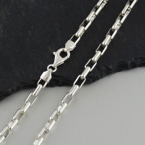 4.1mm Long Link Box Chain Necklace - 925 Sterling Silver ...