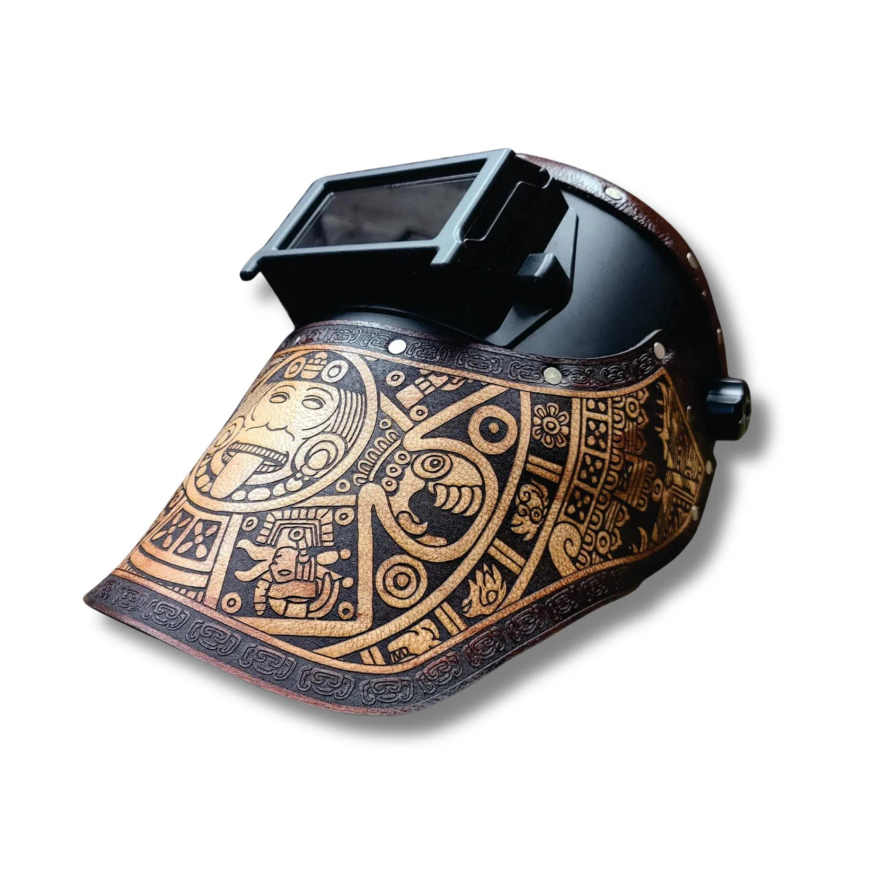 Outlaw Leather - Flip Up Aztec Calendar Natural Welding Hood - RAM ...