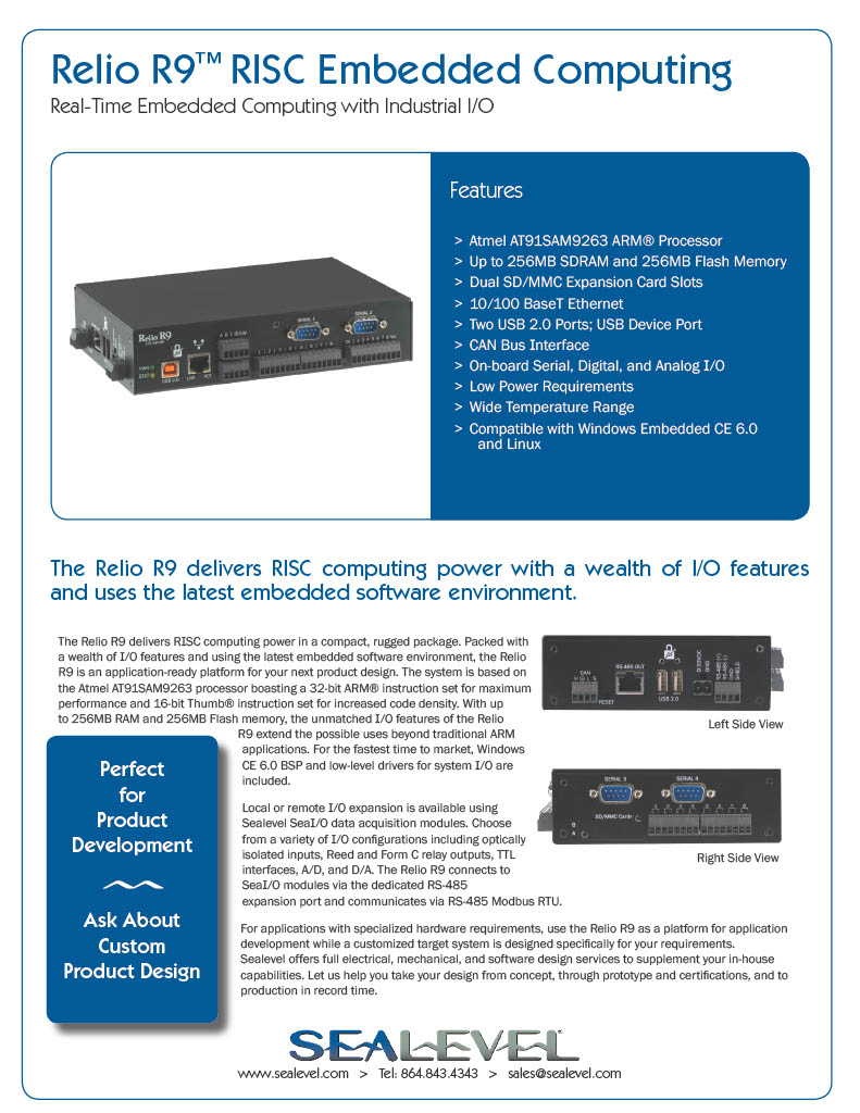Datasheet: Relio R9 RISC Embedded Computing - Sealevel Systems, Inc Datasheet: Relio R9 RISC Embedded Computing - Sealevel Systems, Inc