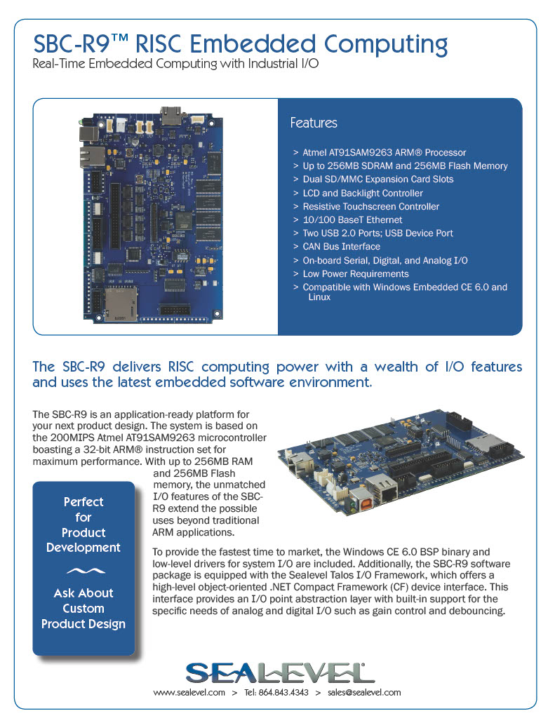 Datasheet: SBC-R9 RISC Embedded Computing - Sealevel Systems, Inc Datasheet: SBC-R9 RISC Embedded Computing - Sealevel Systems, Inc