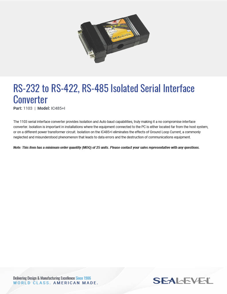 Datasheet: 1103 - Sealevel Systems, Inc