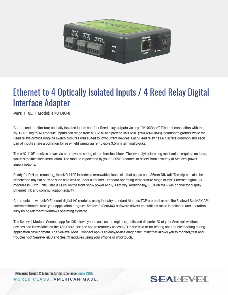 Datasheet:110E - Sealevel Systems, Inc