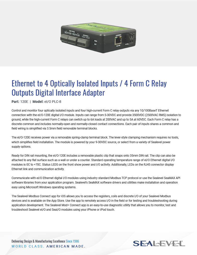 Datasheet: 120E - Sealevel Systems, Inc