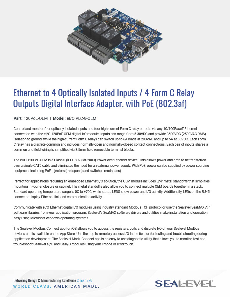 Datasheet: 120 PoE-OEM - Sealevel Systems, Inc