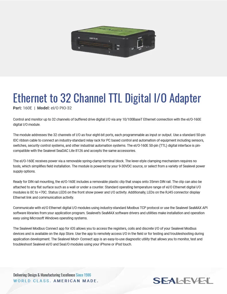 Datasheet: 160E - Sealevel Systems, Inc