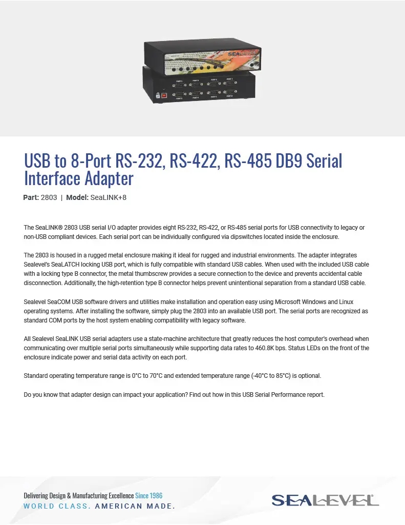 Datasheet: 2803 - Sealevel Systems, Inc