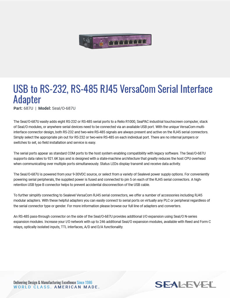 Datasheet: 687U - Sealevel Systems, Inc