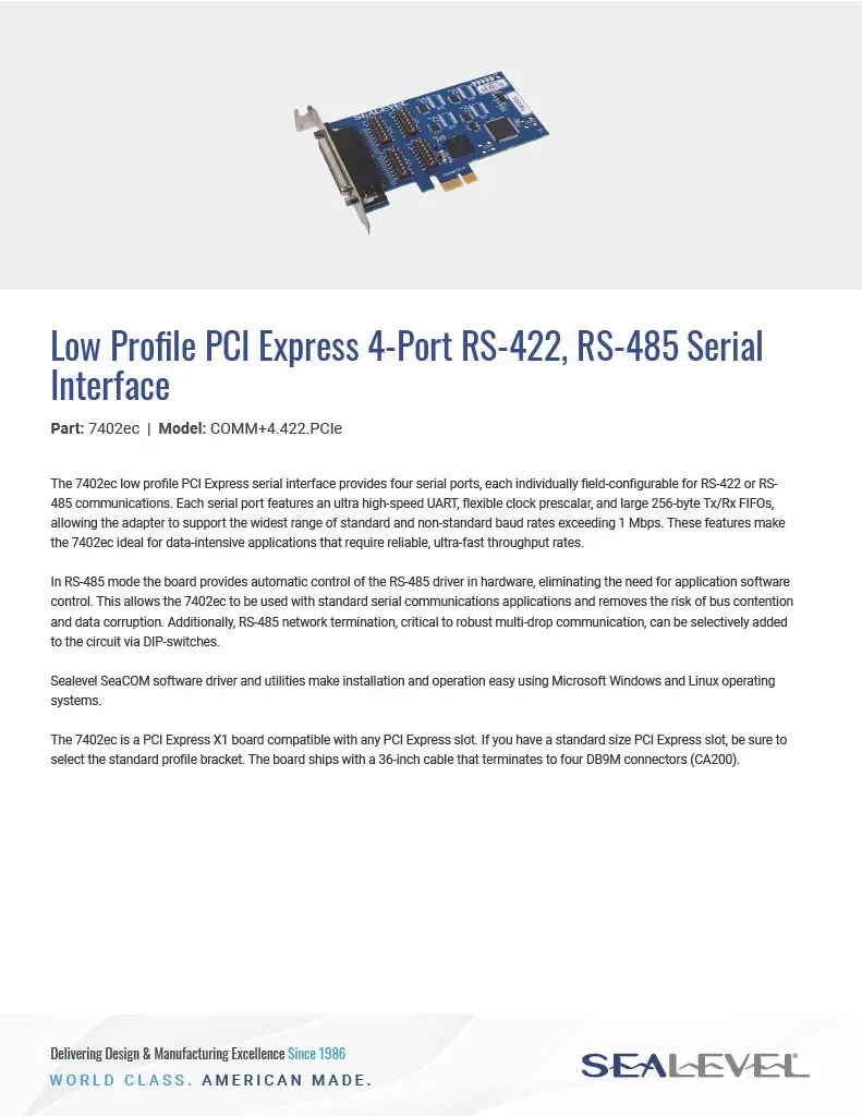 Datasheet: 7402ec - Sealevel Systems, Inc