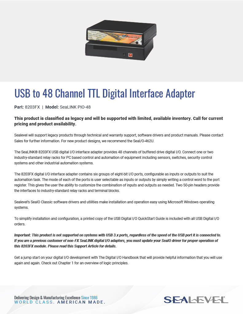 Datasheet: 8203FX - Sealevel Systems, Inc