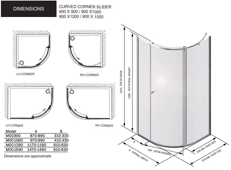 Matki One Curved Corner Shower Enclosure 800 x 800mm - MOC800LHSILVER