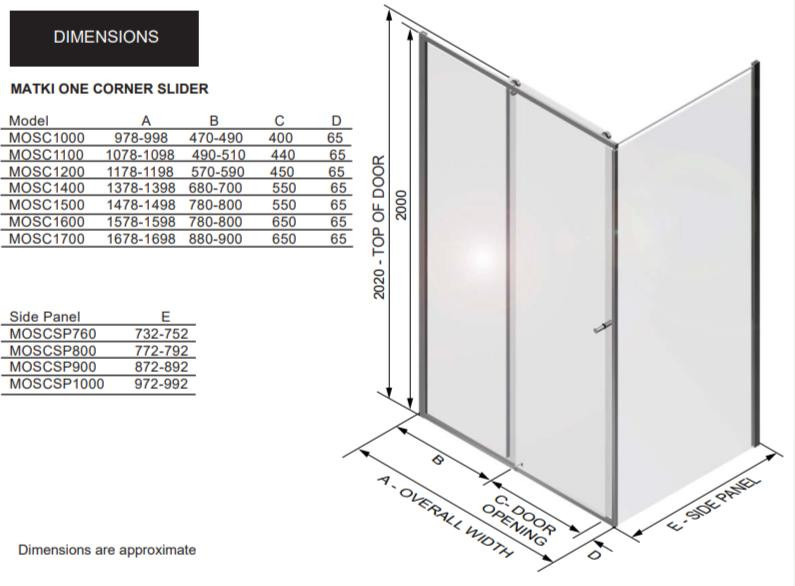 Matki One Sliding Shower Corner Door 1000mm - MOSC1000SILVER
