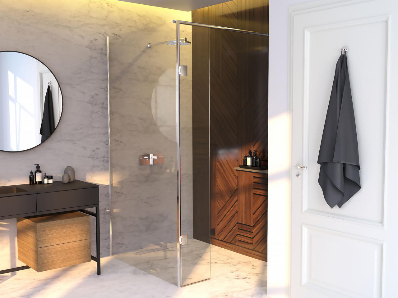 Matki One Shower Wet Room Panel With Hinge Panel 800mm - MOWPHP800SILVERLH