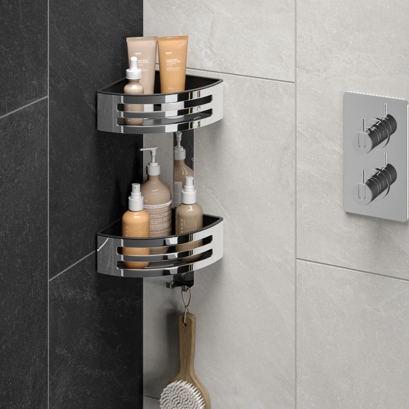 HIB Corner Two Tier Shower Basket Modern - Chrome