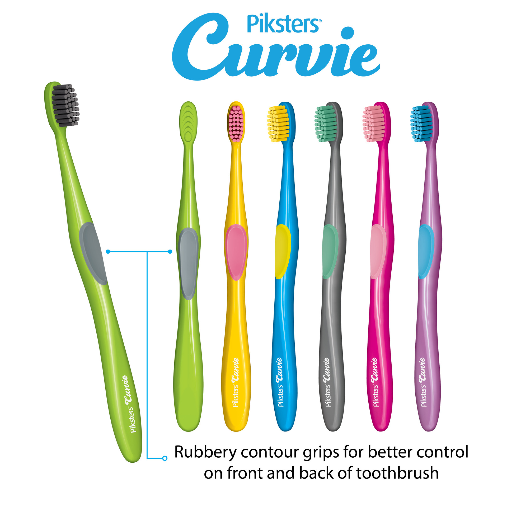 Piksters Curvie Rubber Grip Toothbrush - Assorted Colours