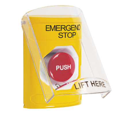 Stopper Station w/ Cover Yellow "Emergency Stop" Turn to Res - The ...