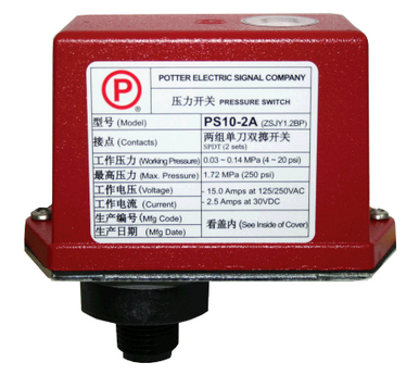 Potter PS10-2 Pressure Switch with Two Sets SPDT Contacts, 1340104
