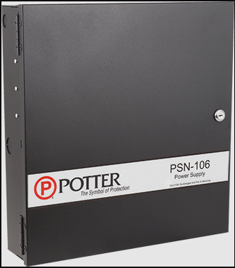 Potter PSN-106B 10 A Power Supply, 6 NAC Circuits, Black Enclosure, 3006446