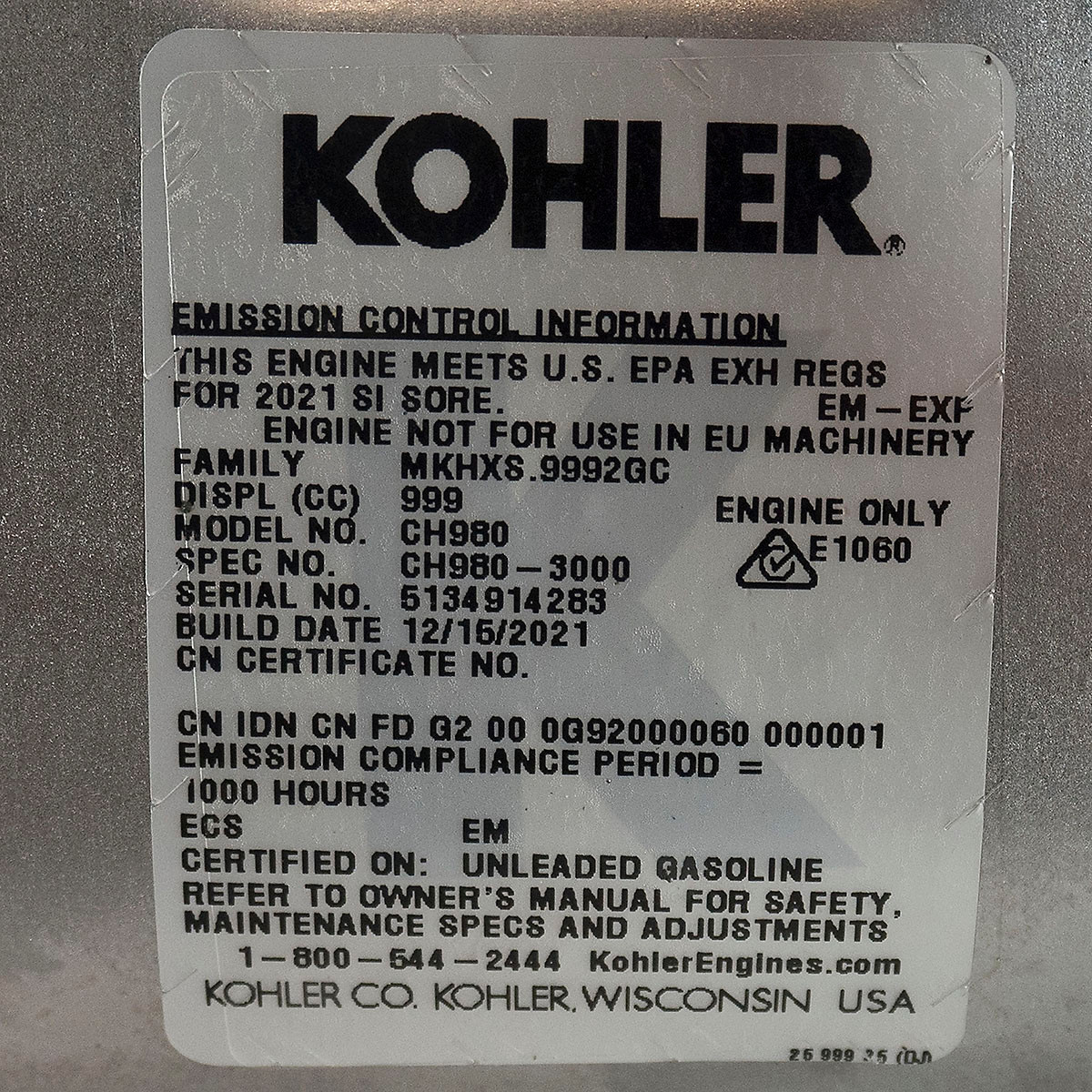 PA-CH980-3000 Kohler Gas Engines, Horizontal Horizontal 1-7/16 ...