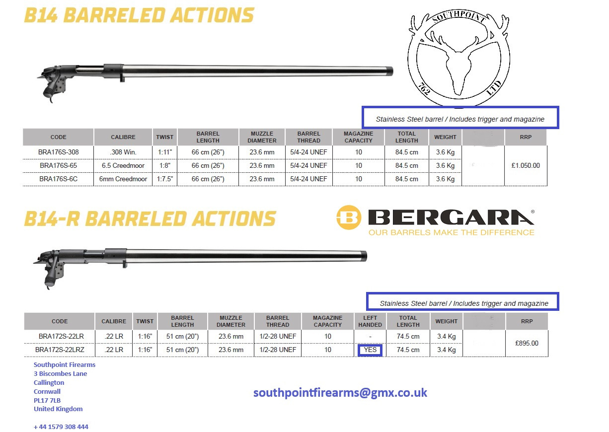 Bergara Barreled Actions B14 & B14-R .22LR to 308W
