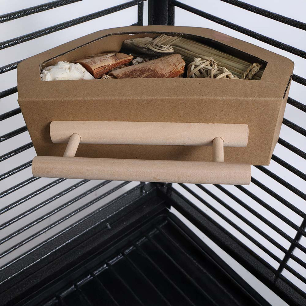 Natural Fun Cage Corner Foraging Box with Perch for Smaller Parrots ...