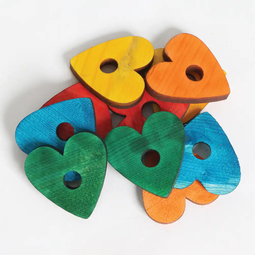 Coloured Pine Wood Hearts | Parrot Toy Parts Pack