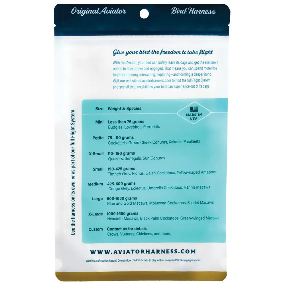 The Aviator Parrot Harness - Mini - Northern Parrots