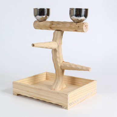 Small Table Top Wood Parrot Stand with Feeding Bowls - Northern Parrots
