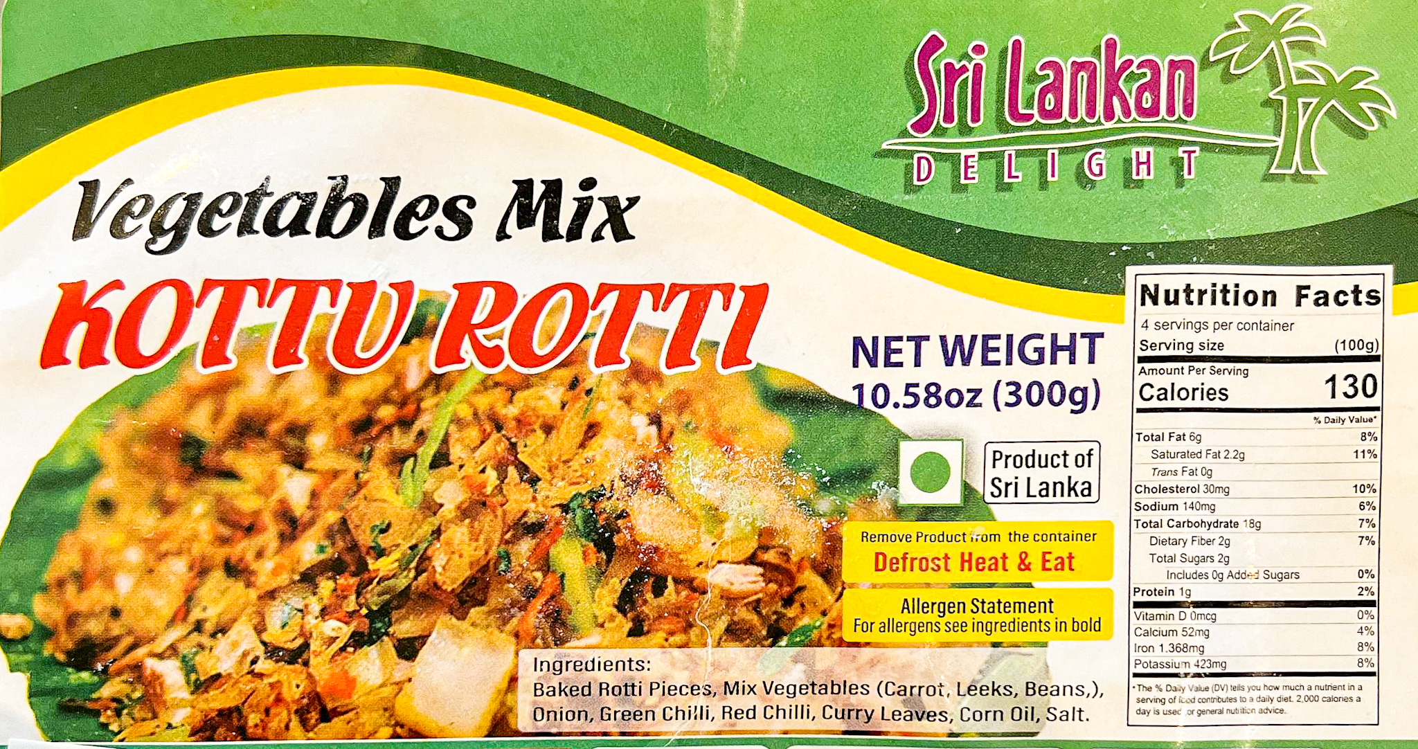 Vegetable Mix Kottu Roti 300g - IN STORE PICKUP ONLY - lankandelight.com