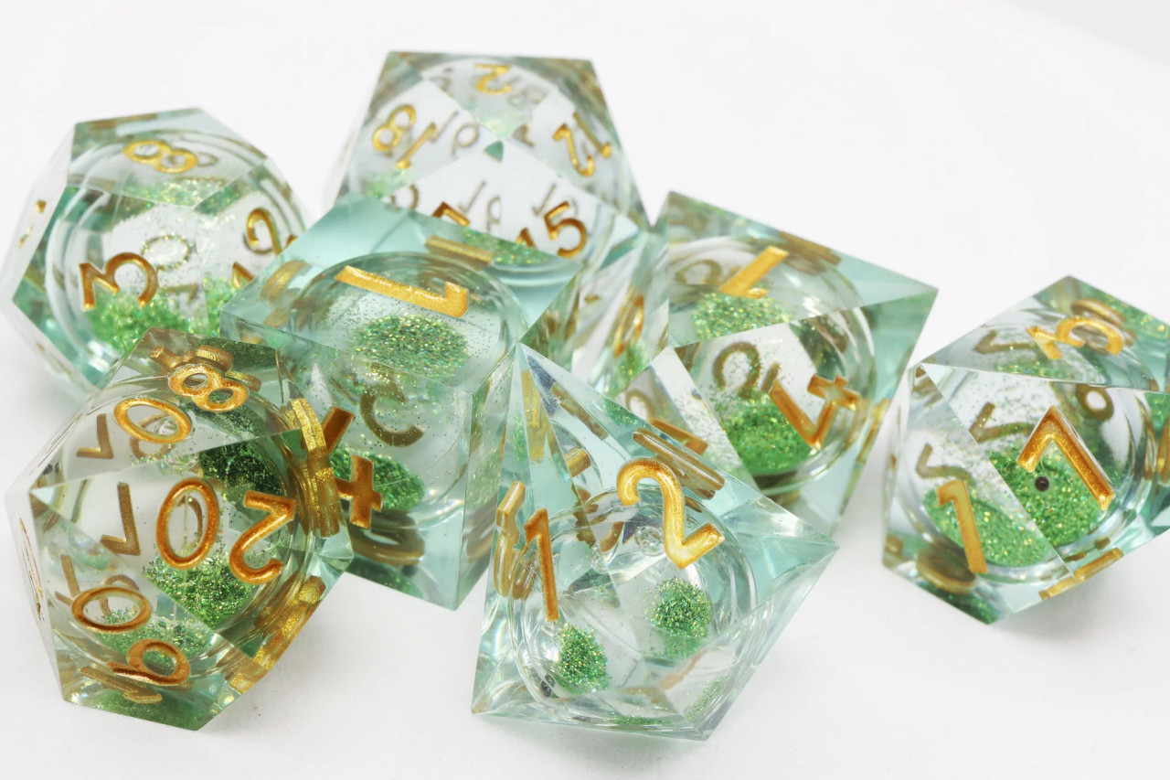 Mint Green Liquid Core Sharp-Edge Resin Dice Set - Board Game Barrister