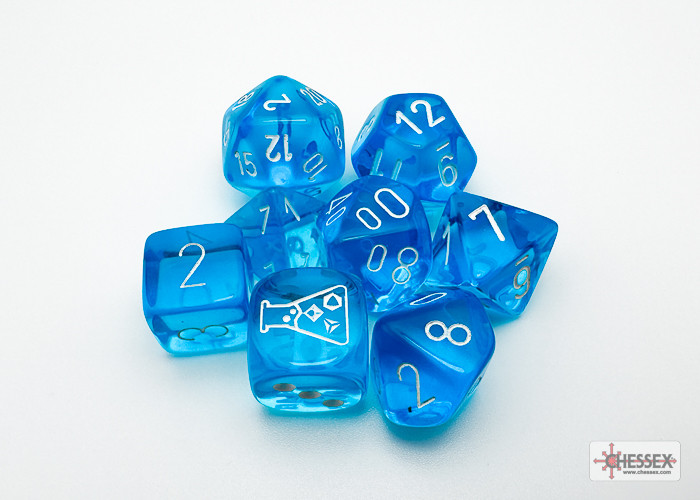 Translucent Tropical Blue/White Lab Dice Set - Board Game Barrister