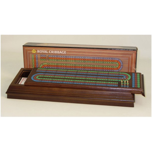 Cribbage Walnut Stained Slide Top 3 Track - Board Game Barrister