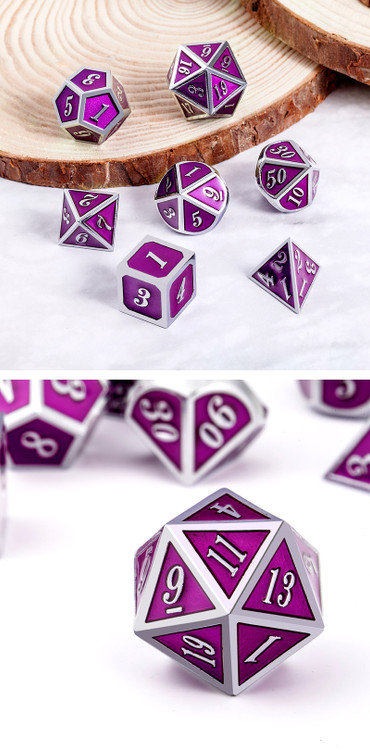 Ultraviolet & Silver Metal Dice Set - Board Game Barrister