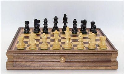 Chess Set: Boxwood French Knight Chessmen with 15.5" Walnut/Maple Chest ...